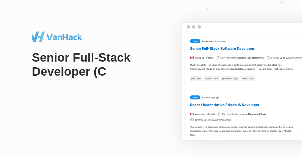 Senior Full-Stack Developer (C#/.NET) - VanHack